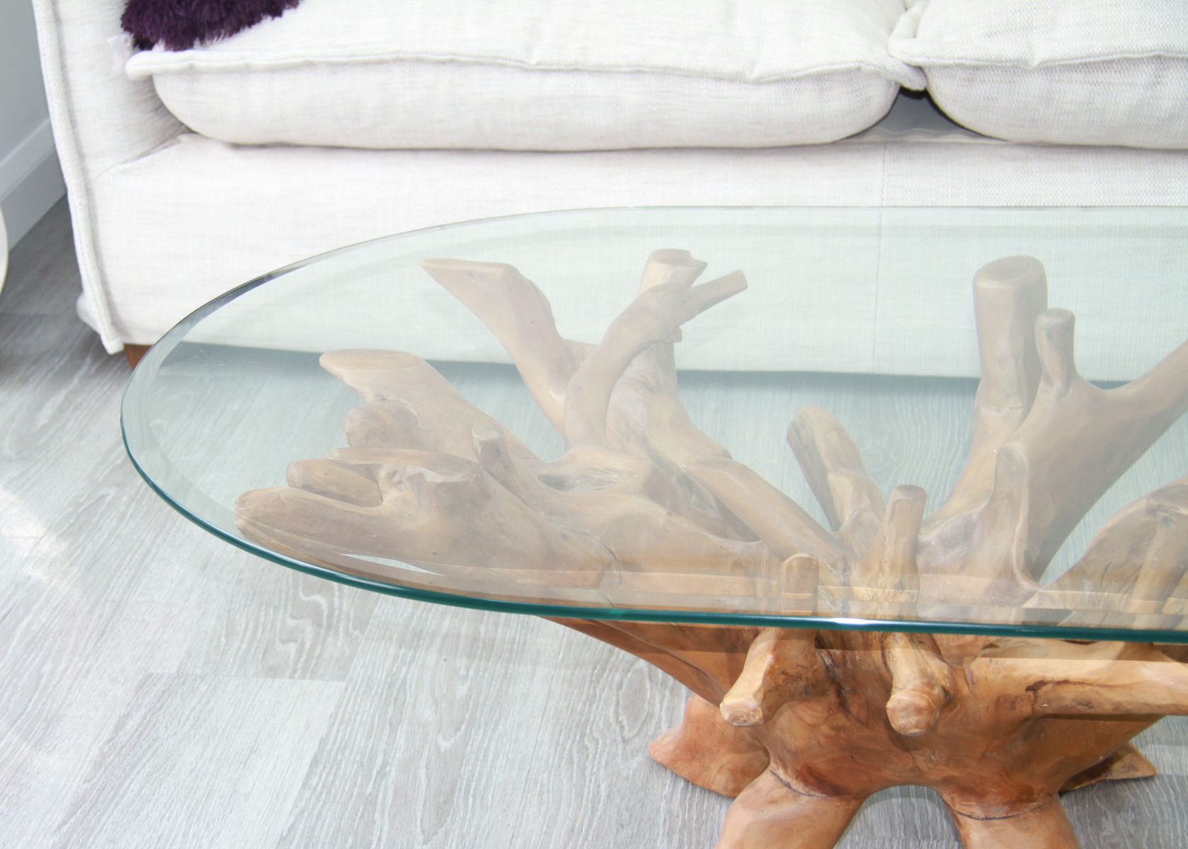 1.2m Reclaimed Teak Root Oval Coffee Table - Sustainable Furniture