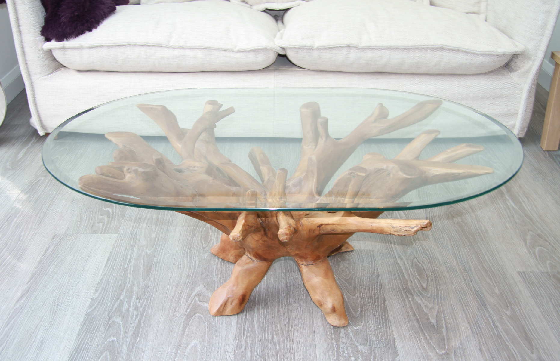 1.2m Reclaimed Teak Root Oval Coffee Table - Sustainable Furniture