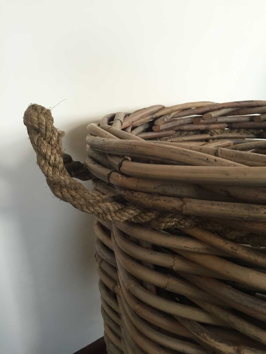 Large Natural Wicker Circular Log Basket with Rope Handles ...