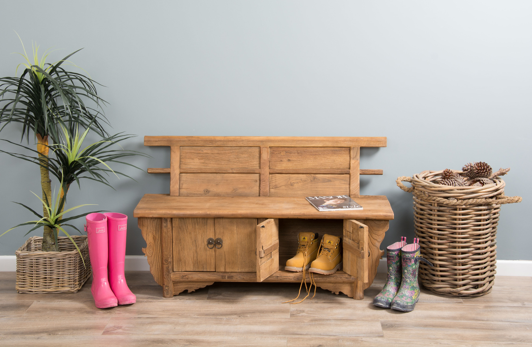 Reclaimed Elm Welly Boot Bench with Storage - Sustainable Furniture