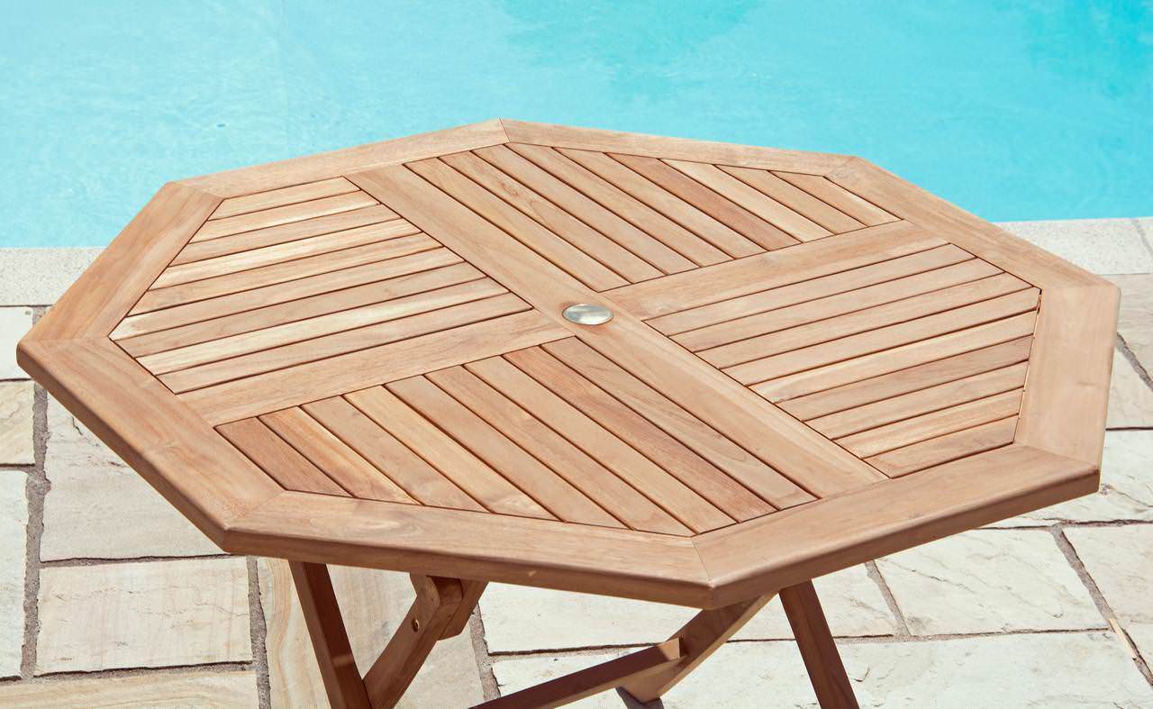 1.2m Teak Octagonal Folding Table with 4 Marley Chairs / Armchairs ...