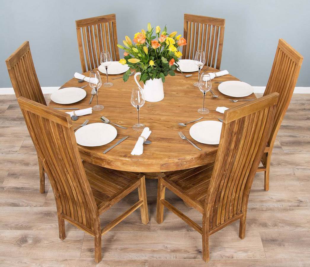 Reclaimed Teak Circular Pedestal Table and Chairs Vika Sustainable Furniture