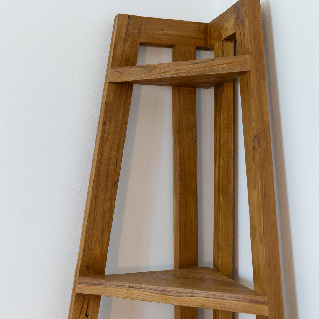 Reclaimed Teak Corner Ladder Shelf - Sustainable Furniture