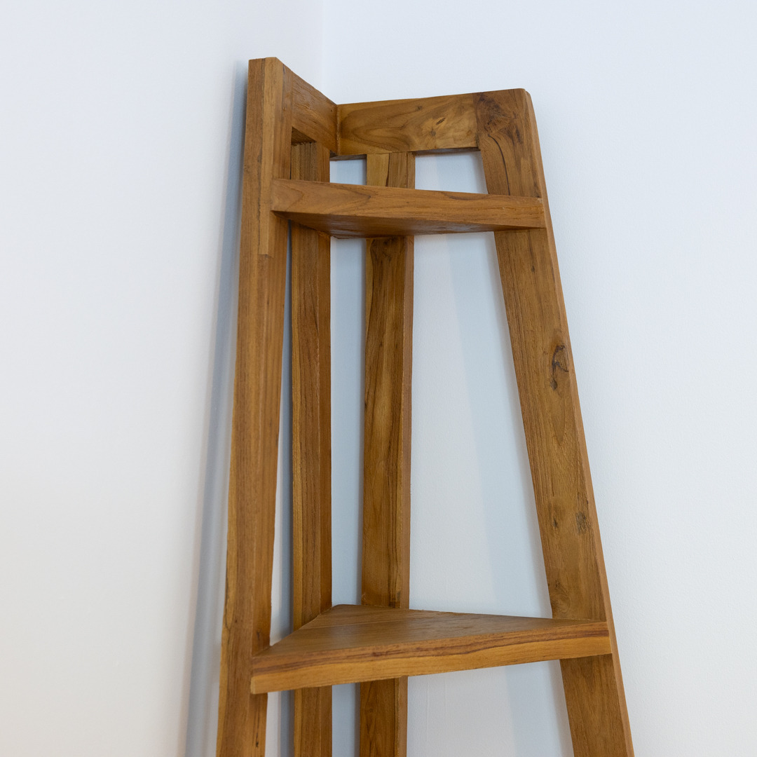 Reclaimed Teak Corner Ladder Shelf - Sustainable Furniture