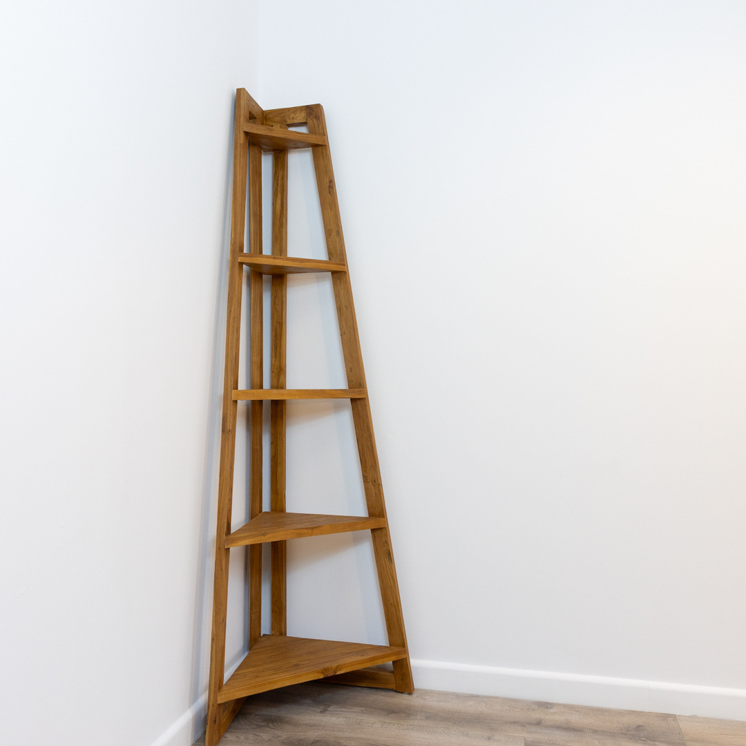 Reclaimed Teak Corner Ladder Shelf - Sustainable Furniture