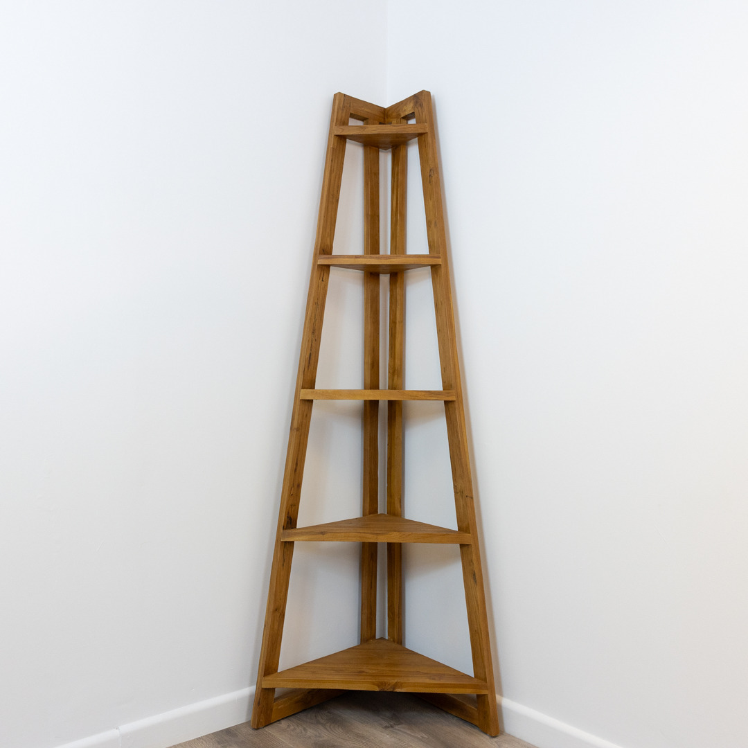 Reclaimed Teak Corner Ladder Shelf - Sustainable Furniture