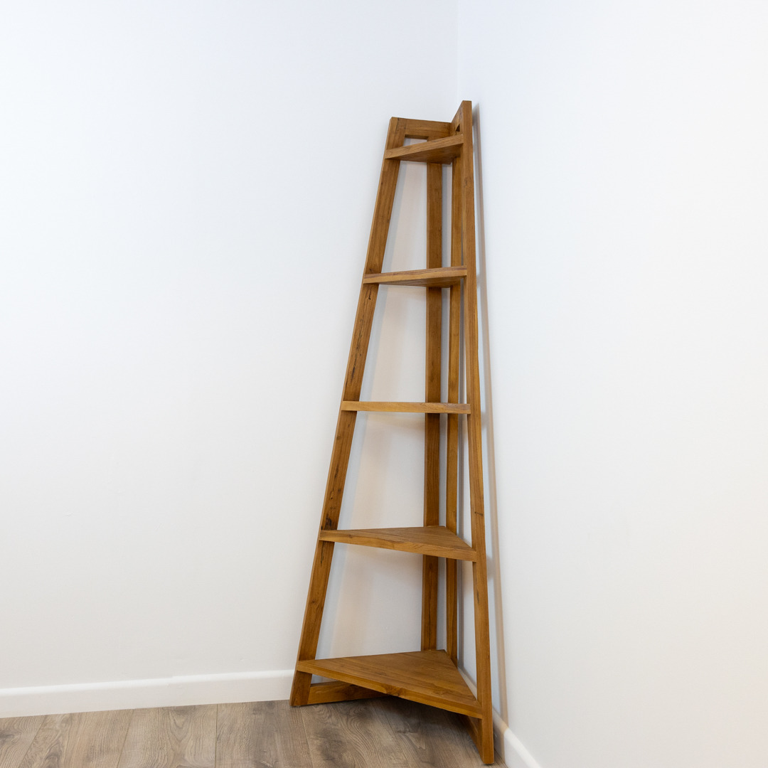 Reclaimed Teak Corner Ladder Shelf - Sustainable Furniture