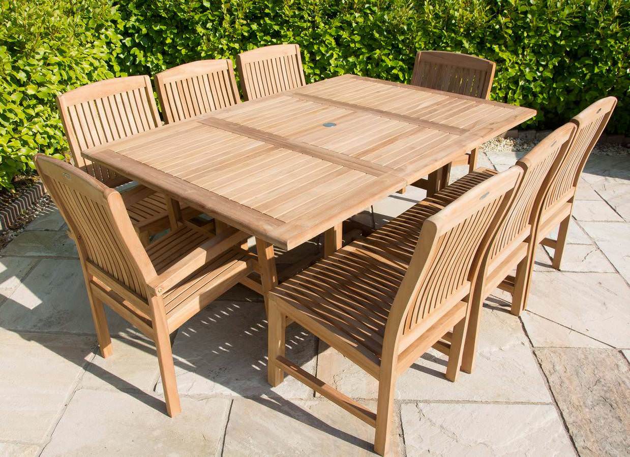1m x 1.8m - 2.4m Teak Rectangular Extending Table with 8 Marley Chairs ...