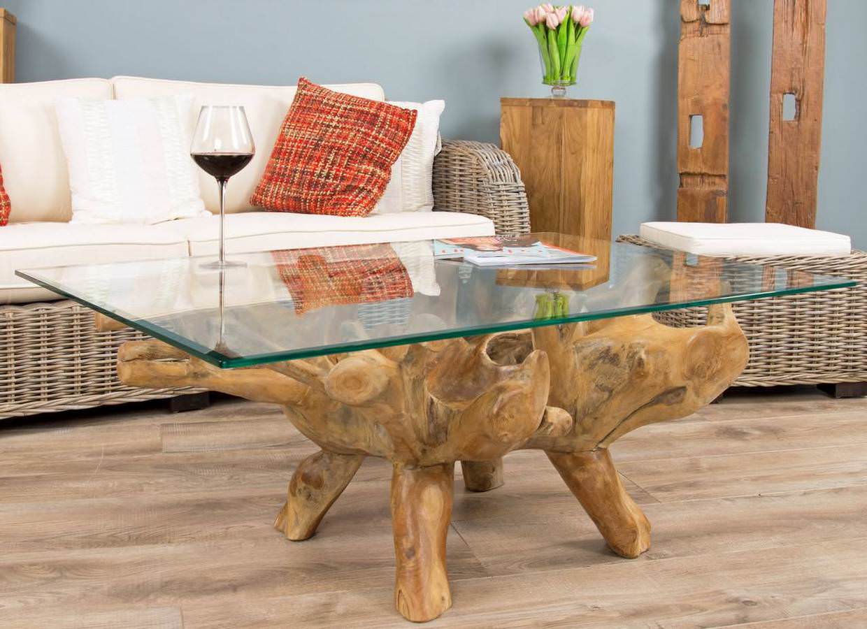 1.2m Reclaimed Teak Root Rectangular Coffee Table - Sustainable Furniture