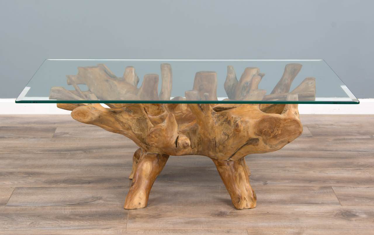 1.2m Reclaimed Teak Root Rectangular Coffee Table - Sustainable Furniture