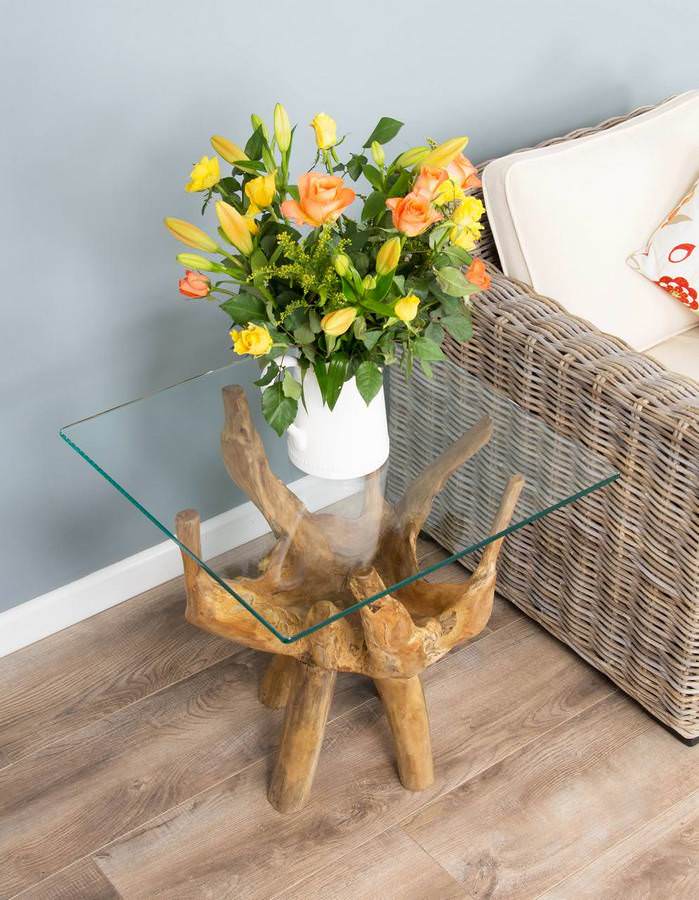 Reclaimed Teak Root Square Side Table - Sustainable Furniture