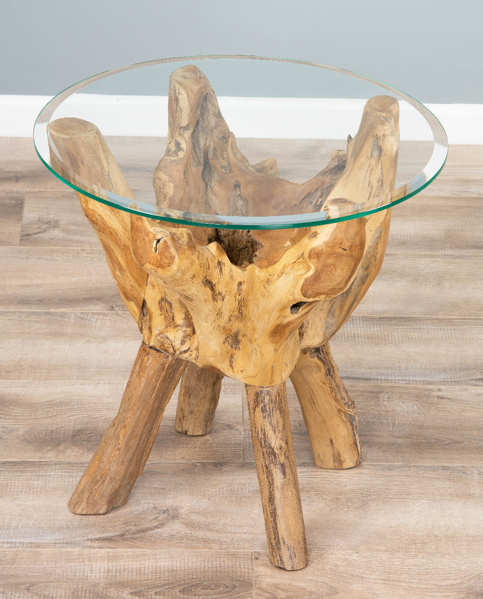 Reclaimed Teak Root Circular Side Table - Sustainable Furniture