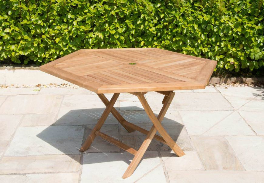 1.2m Teak Hexagonal Folding Table - Sustainable Furniture